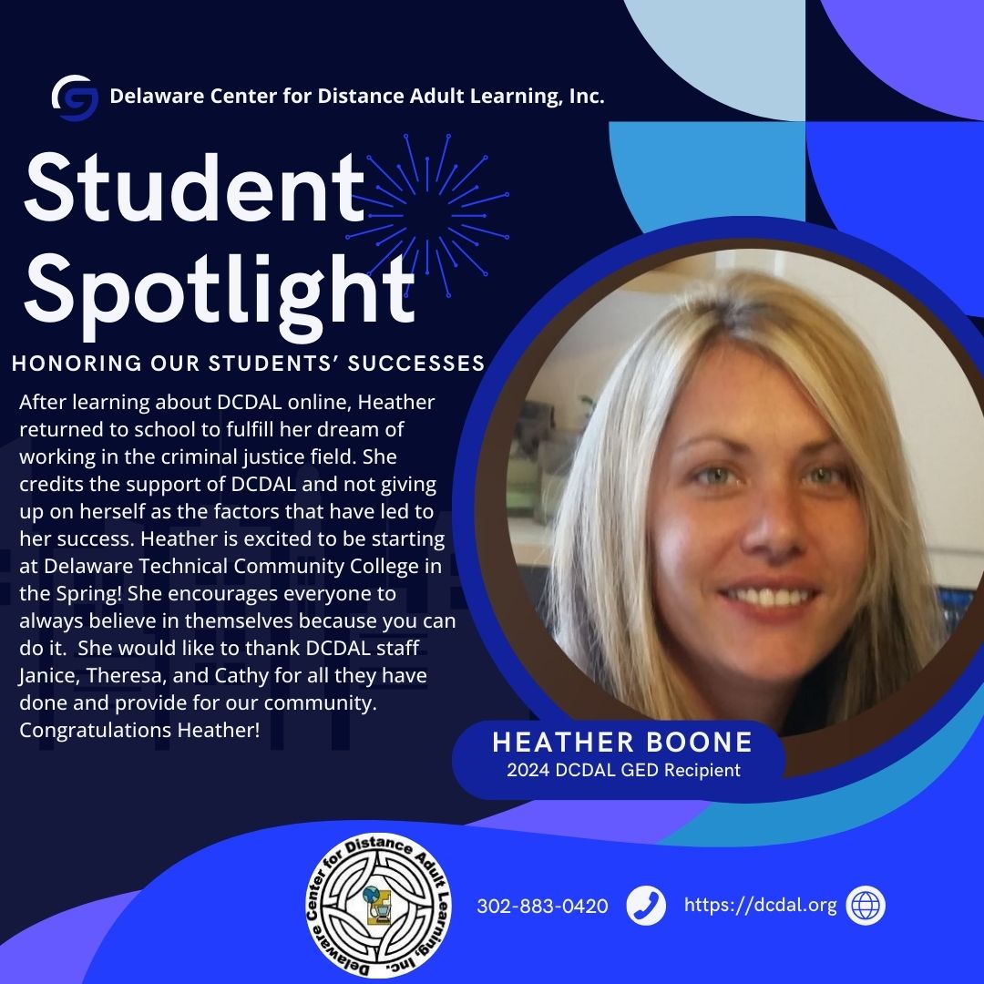 October Student Spotlight: Heather Boone, 2024 GED Recipient – Delaware ...